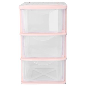 Toyvian Plastic Drawers Organizer, 1Pc 3-Layer Desktop Storage Box Transparent Storage Drawer for Home Office - Pink