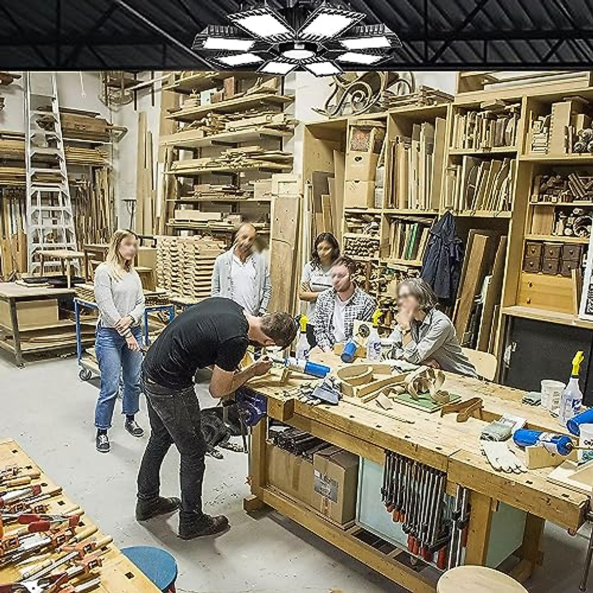 Fucoda 250W LED High Bay Light 35,000LM Industrial Commercial LED Shop Light with 5’ Cables Plug High Bay LED Lights for Commercial Warehouse Workshop Garage Factory Barn Low Bay Area Light- 2 Pack