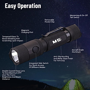 PowerTac M5 GEN3 - The Crescent Wrench of Tactical LED Rechargeable Flashlights. Intense 2030 Lumens, 330M Throw with Ample Fill for Closer Distances, Enhanced Magnetic Charging