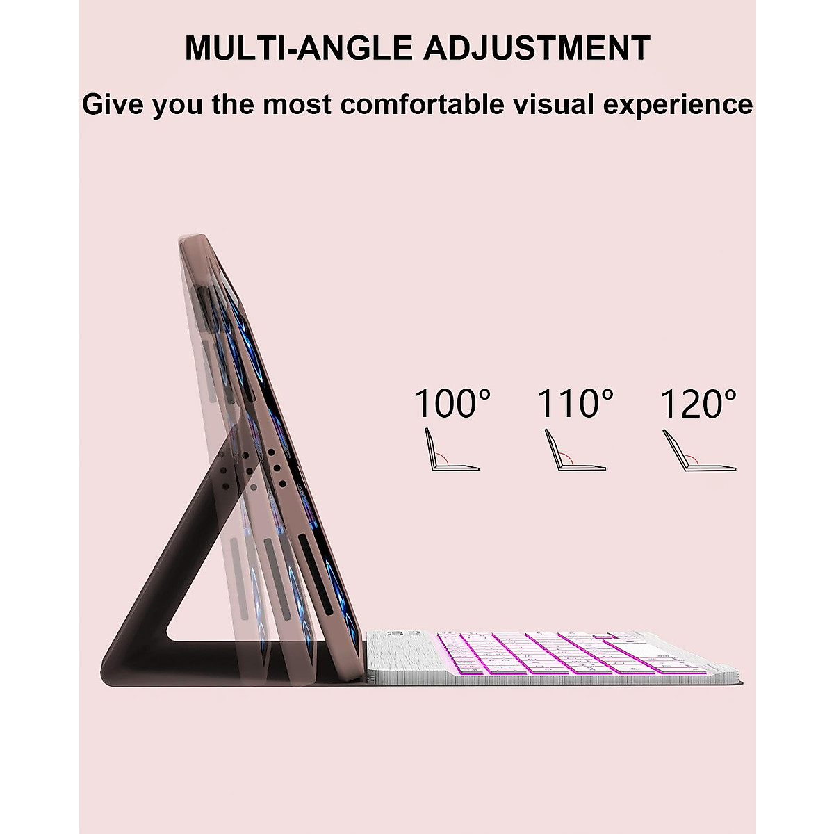 iPad Air 5th/4th Generation Keyboard Case 2022/2020, iPad Pro 11 1st/2nd/3rd 2018/2020/2021 10.9 inch Case with Keyboard & Pencil Holder, Removable 7 Colors Backlit Bluetooth Wireless Keyboard (Pink)