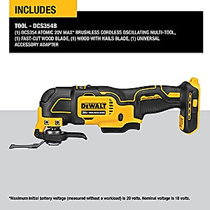 DEWALT ATOMIC 20V MAX* Oscillating Tool, Cordless, Oscillating, Tool only (DCS354B)