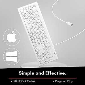 Macally Full Size USB Wired Keyboard for Mac and PC - Plug & Play Wired Computer Keyboard - Compatible Apple Keyboard with 15 Shortcut Keys for Easy Controls & Navigation of Macbook Pro/Air, iMac