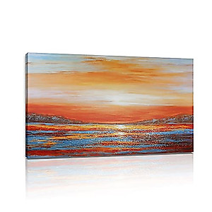 Colorful Ocean Sunset Abstract Beach Wall Art for Living Room Orange Red Warm Sunrise Artwork Bathroom Wall Decor Large Beach Posters Picture over the Bed 20"x40"x1