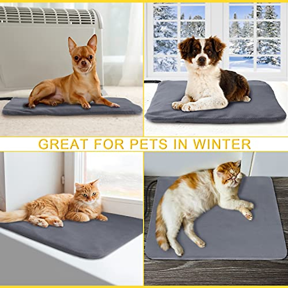 2 Pack Pet Heating Pad, 86-141 Degree Fahrenheit Adjustable Temperature Cat Dog Heating Pad with Timer Auto Power Off Waterproof Warming Mat with Steel Cord (Gray, 16 x 24 Inch)