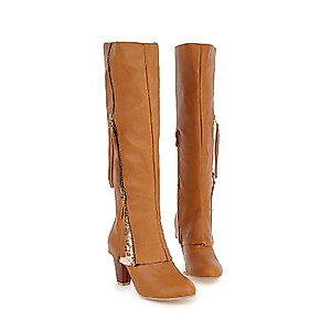 Boots for Women Knee High,Winter Thick High Heels Round Head Side Zipper Fashion Handsome Retro High Knee High Boots