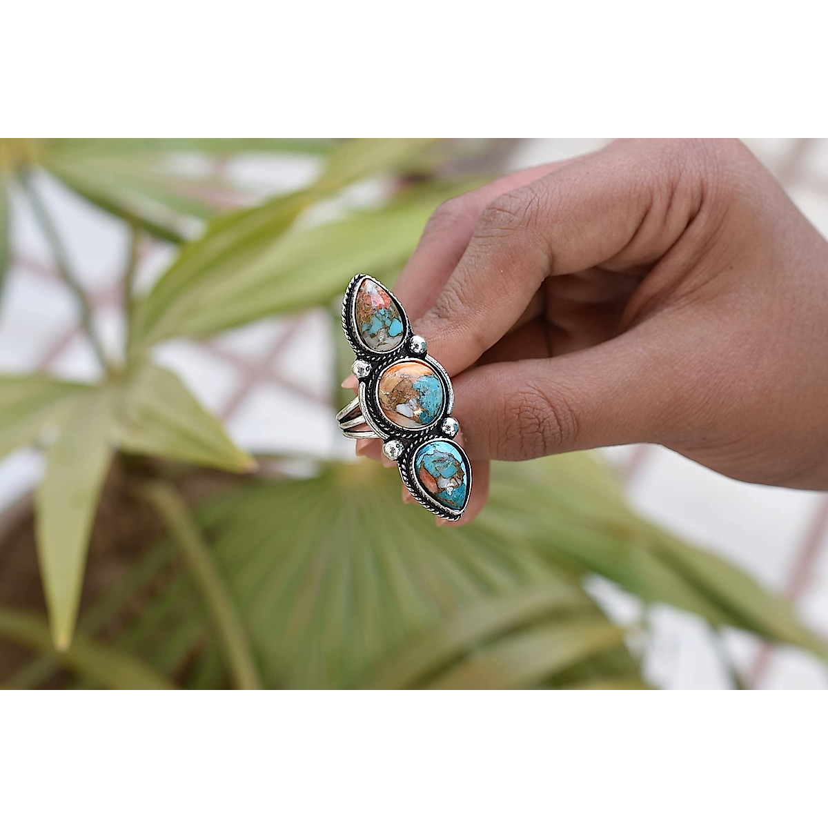 Rekha Gems Oyster Copper Turquoise 925 Sterling Silver Ring-Vintage Ring-Handmade Ring-Birthday Gift-Spiny Turquoise Ring-Boho and Hippie Ring-Birthstone Ring-Turquoise Jewelry- TQ-24 (4.50 US)
