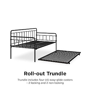 DHP Winston Metal Daybed and Roll Out Trundle, Sturdy Metal Frame, Multifunctional Piece, Black - Twin
