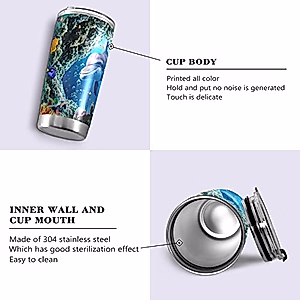 ALAZA 3D Dolphin Ocean Insulated Travel Tumbler Mug with Lid & Straw Double Wall Vacuum Water Bottle Car Cup Stainless Steel, Hot and Cold Thermos, 20oz