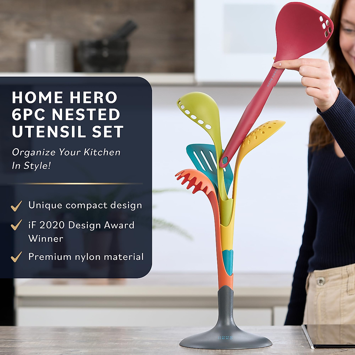 Home Hero 6 Pcs Kitchen Utensils Set - Nested Cooking Utensils Set - BPA Free First Home Essentials Utensil Sets - Household Essentials Kitchen Gadgets (Rainbow)