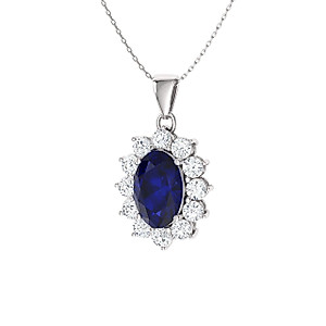 Diamondere Natural and Certified Oval Blue Sapphire and Diamond Necklace in 14k White Gold | 0.67 Carat Pendant with Chain