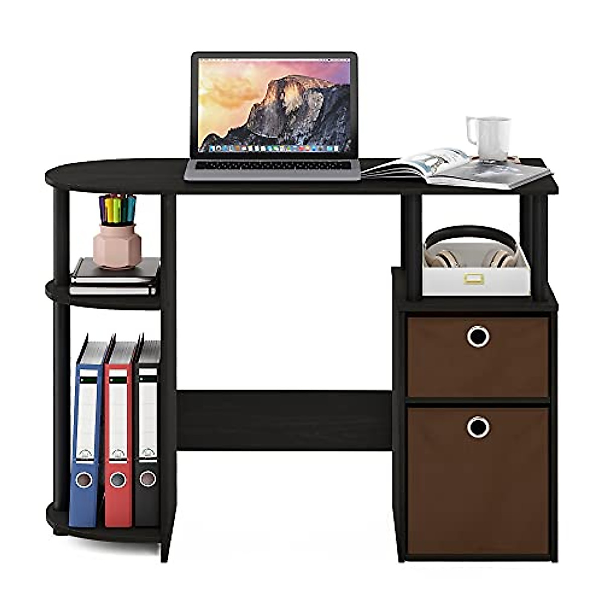 FURINNO Jaya Computer Study Desk with Bin, Brown