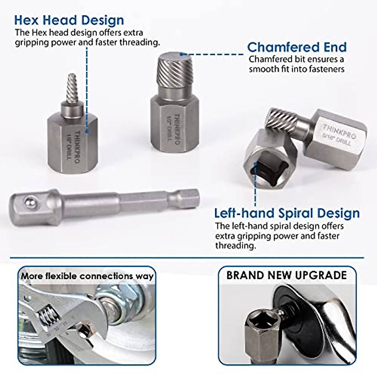 THINKPRO 14PCS Screw Extractor Set, Easy Out Bolt Extractor kit with 3/8" Inch Drive Hex-Head, Multi-Spline Rounded Bolt Remover tool for Removing Damaged Studs, Bolts, Screws