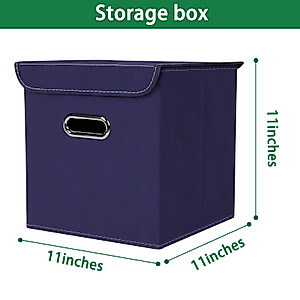 STOREONE Foldable Storage Bins Cubes Storage Organizer With Lid,Fabric Cube Storage Box With Handle,For Home Bedroom Office,Closet, Clothes, Toys,3 Pack,（Navy Blue
