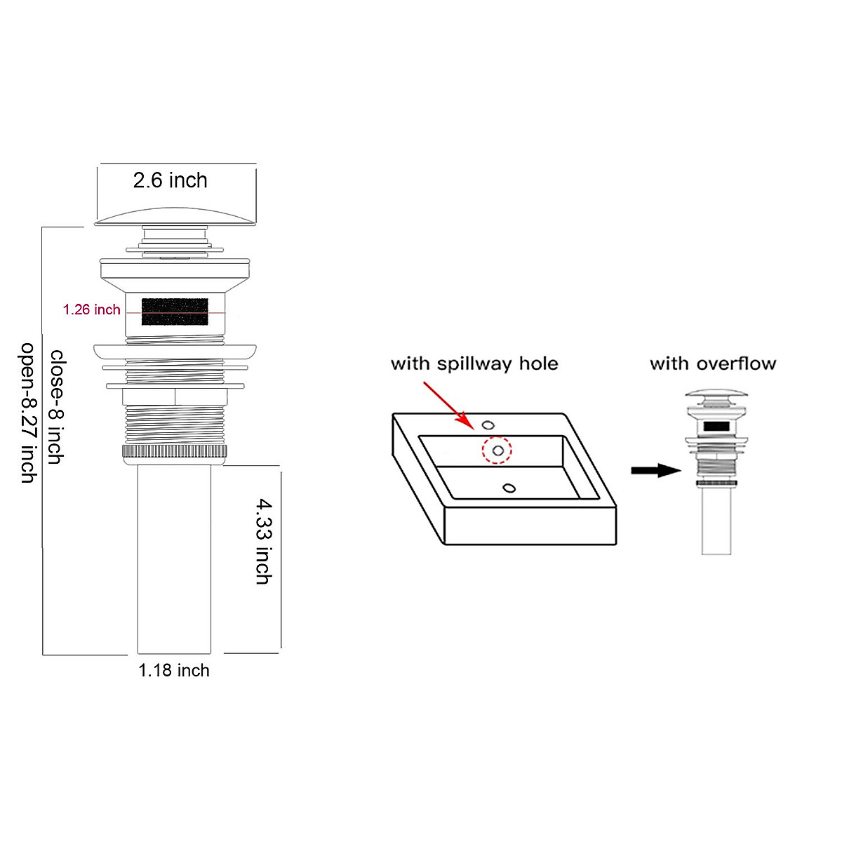 YCCUZA Pop Up Drain Brushed Nickel with Overflow Drain Stopper for Bathroom Lavatory Vanity Basin Sink Bathtub
