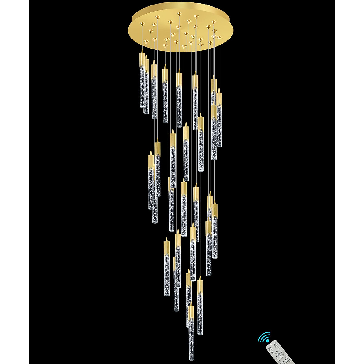 Flashing God Gold 28 Lights Large Foyer Chandeliers for High Ceilings 12 feet Long Spiral Stair Pendant Chandelier Crystal Ceiling Light Fixtures Dimmable 2700k-4500k-6000k