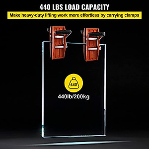 VEVOR 2 PCS Double Handed Stone Carrying Clamps, 1.97 inch (50mm) Granite Lifting Tools with Slip-proof Rubber Pads, 440 lbs Loading Capacity for Moving Marble, Glass, Slabs and Plywood