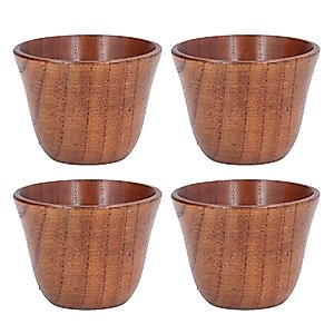 Wooden Cup, 4Pcs Wooden Cup 75ml Natural Wood Healthy Safe Nontoxic Retro Style Heat Insulation Wooden Tea Cups