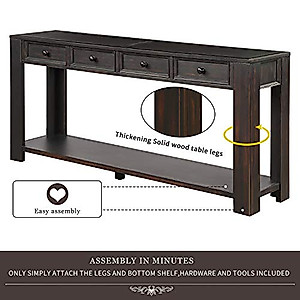 P PURLOVE 64 Inch Wood Console Table Long Console Sofa Entryway Table with Drawer and Bottom Shlef