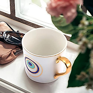 Luxshiny Evil Eye Coffee Mug Ceramic Turkish Eye Water Cups Espresso Tea Cup Coffee Cup Arabic Greek Milk Mug for Home Office ( White )