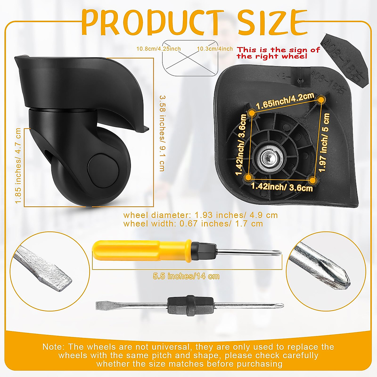 Silkfly 4 Pcs Luggage Wheels Replacement Travel Suitcase Caster Wheels Mute Bearing Swivel Wheel with Screw Replacement Left and Right Wheels for Luggage