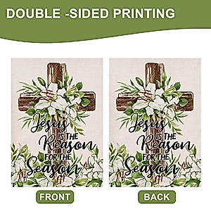 Covido Home Decorative Jesus is the Reason for the Season Easter Garden Flag, Religious Cross Lily Flowers Yard Outside Decorations, Outdoor Small Decor Double Sided 12x18
