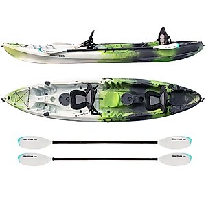 DRIFTSUN Teton 120 Hard Shell Kayak, 2 or 3 Person Sit On Top Fishing Kayak with 2 EVA Padded Seats, Includes 2 Aluminum Paddles and Fishing Rod Holder Mounts