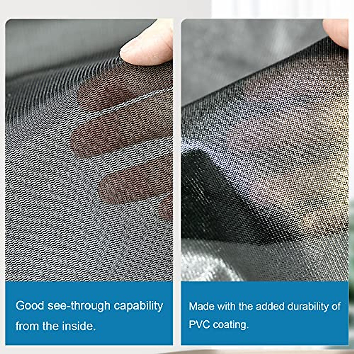 Solar Window Screen Mesh, Anti-UV Solar Screen Fabric Replacement 55" x 118", Adjustable Pollen/Dust/Floc/Rain Barrier Net for Windows, Door, Patio (Black)