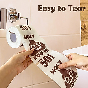 Happy 50th Birthday Gifts, 3-Ply Funny Toilet Paper Roll, Holy Poop You're 50 Printed Toilet Paper Gag Gift, Pranks & Surprises Bathroom Decor for Boys Son and Girls, Cheers to 50 Bday Party Supplies