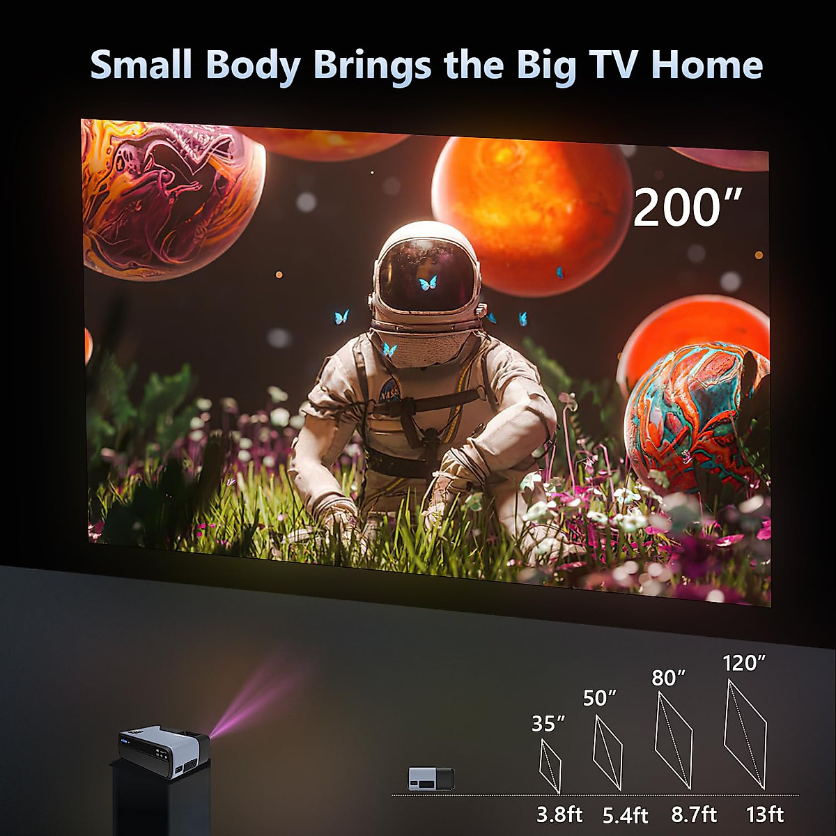 EUG Mini Projector for iPhone iPad Laptop, Outdoor Portable Projector 4K with WiFi Bluetooth, 2023 Android Smart Projector with Apps, Native 1080P LED Movie Video Projectors for Home Theater Office