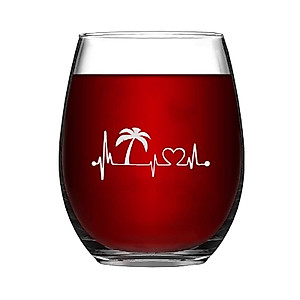 Wine Glasses Palm Tree Heartbeat Lifeline Vacation Funny Stemless Wine Glass Laser Engraved Whiskey Glass Shot Glass Unique Idea for Him, Her, Mom, Wife, Boss, Sister, BFF, Birthday Gifts ,11 oz