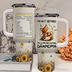 Personalized 40oz Tumbler - Cute A fox mother curled around her pups while they sleep, Mother and Child Design with Nutrition Facts - Gift for Mom, Grandma, Mother's Day Z2b5jE