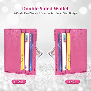 URAQT Leather Wallet, RFID Blocking Minimalist Card Holder, 6 Card Slots & 1 Pocket, Front Pocket Wallets for Men & Women (Rose Red)