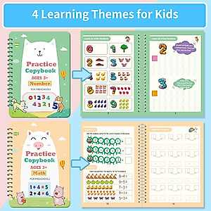 Learn-Journey Upgraded Large Size Magic Practice Copybook for Kids, Handwriting Practice Workbook, Reusable Writing Practice Book for Preschools(4 Books with Pens)-Blue Bag