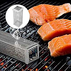 Oyunngs BBQ Smoker Tube, 304 Stainless Steel Sqre BBQ Grill Smoker Tube Tools Ouoor Barbecue Aessory for Electric Charcoal Grill of Any Size 6X2In