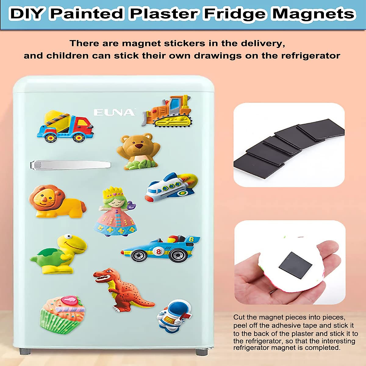 JEMESI Kids Arts and Crafts, DIY Dinosaur Scrawl Gypsum Art Kits for Kids 3-9, Creativity Cute Magnets Toys Gifts for 3 4 5 6 7 8 9 Year Old Boys Girls (Dinosaur)