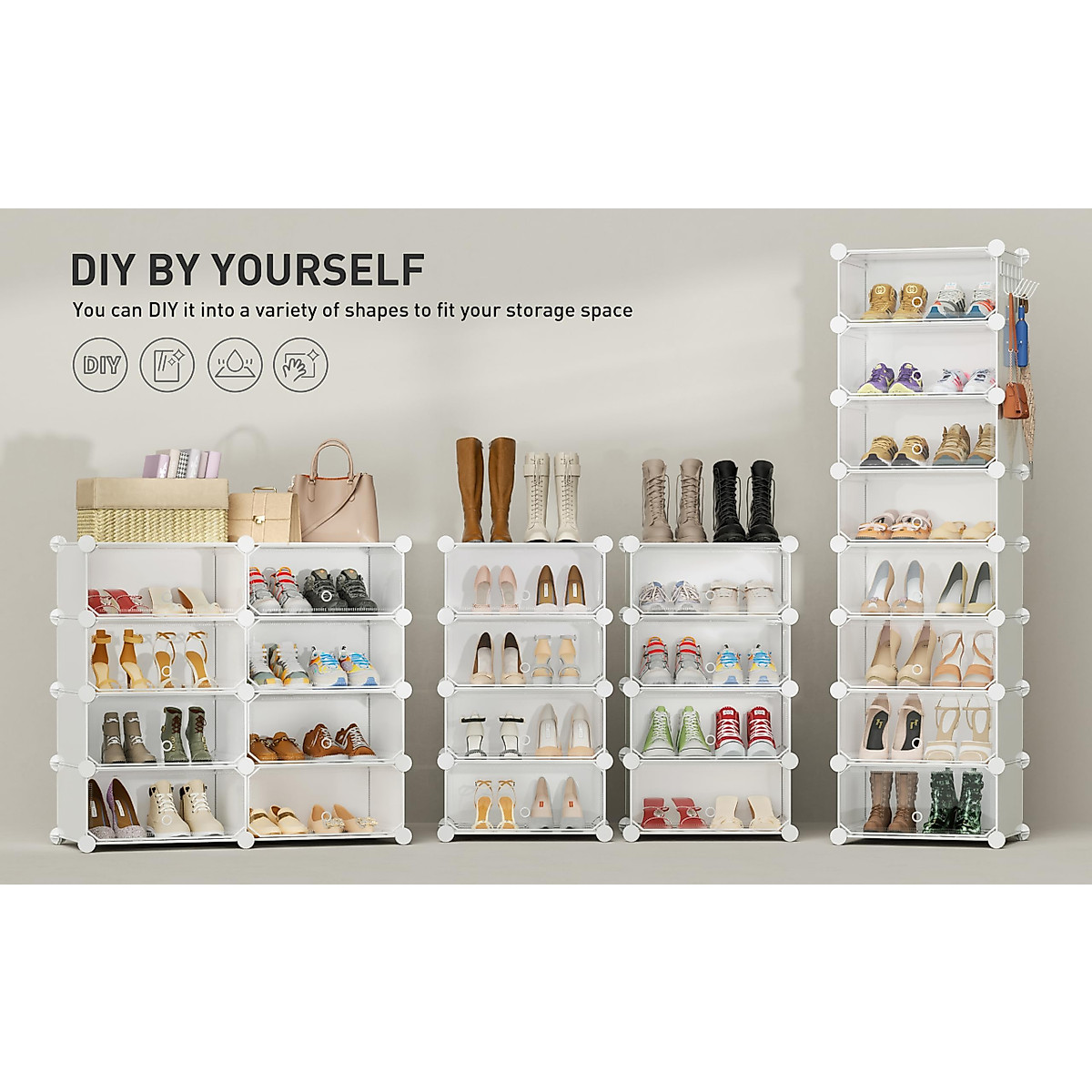 HOMICKER Shoe Rack Organizer,8 Tier Shoe Storage Cabinet with Door Expandable Plastic Shoe Shelves for Closet,Entryway,Hallway,Bedroom