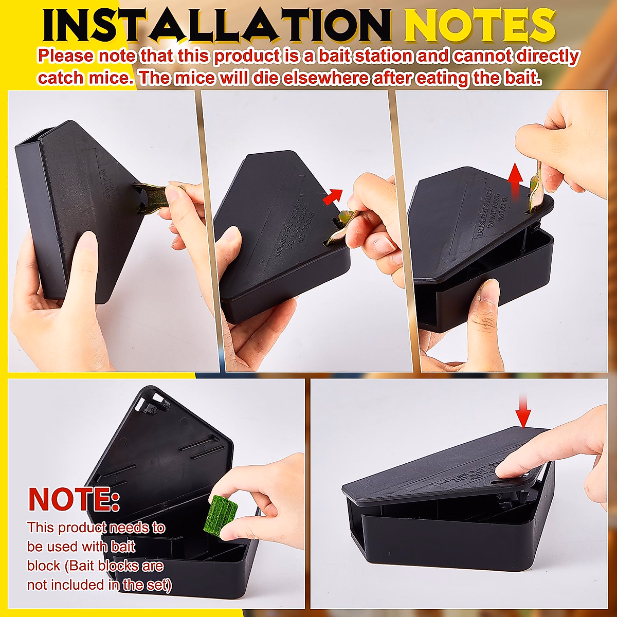 Qualirey 24 Pcs Mice Station with Key Triangle Bait Station Reusable Rodent Trap Bait Box, Keeps Children and Pets Safe Indoor & Outdoor, Bait Not Included, Suitable for Small Mice (Black)