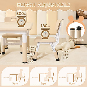 SINKIPA Kids Table and 2 Chairs Set, 23.6''L x 23.6''W Toddler Table and Chairs, Height Adjustable Kids Study Table for Ages 2-10, Graffiti Desktop Children Activity Table with Anti-Slip Foot Covers