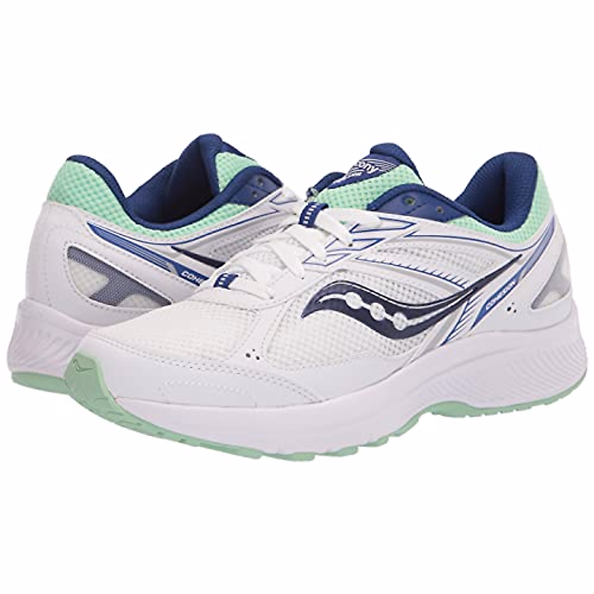Saucony Women's Cohesion 14 Road Running Shoe, White/Navy/Mint, 8.5