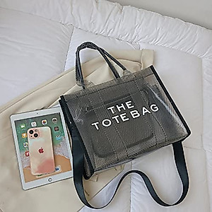 Clear Tote Bags for Women - PVC Transparent the Mesh Tote Bag Fashion See Through Shoulder Crossbody Bag Travel Handbag