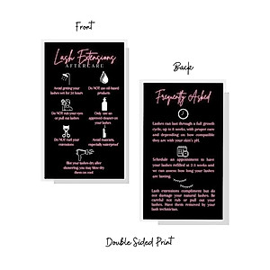 Lash Extension Aftercare Cards | 50 Pack | Eyelash Extension Supplies | 2x3.5" inches Business Card Size | Black with Neon Pink Color Design