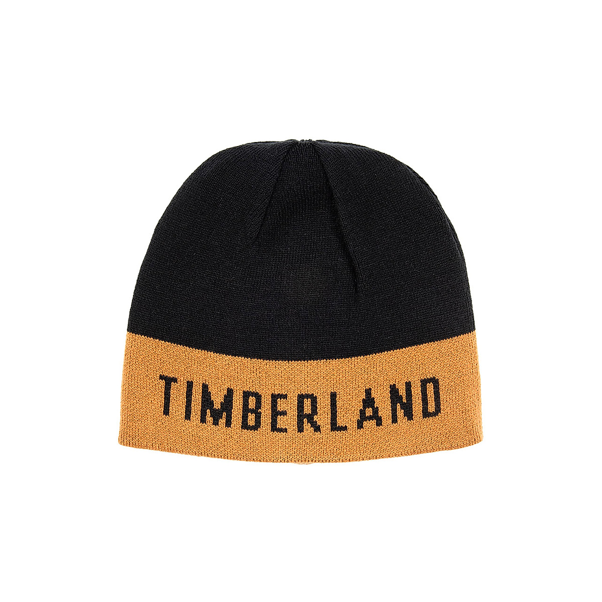 Timberland Men's Reversible Logo Jacquard Beanie, Wheat/Black, One Size