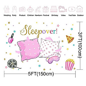 Mocsicka Sleepover Party Backdrop Sleepover Pajamas Pillow Fight Pink Girl Party Decorations Slumber Party Banner Photography Background Cake Table Studio Props (5x3ft)