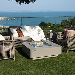 Lucerne Concrete Fire Pit 42".1 x 42 Outdoor Patio Firepit Includes Fire Glass Modern Fire Pits & Outdoor Fireplaces for Garden, Deck, Indoor & Outdoor Heating