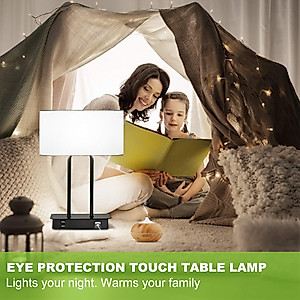 Bedside Touch Control Table Lamp with Dual USB Charging Ports 1 AC Outlet, 3 Way Dimmable Modern Nightstand Lamp with White Fabric Shade, Desk Lamp for Bedroom Living Room Office with 5000K LED Bulb