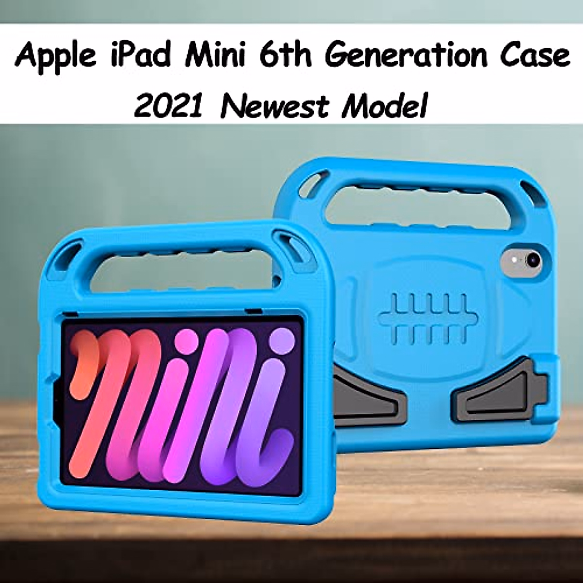 LTROP Newest iPad Mini 6 Case 2021,iPad Mini 6th Generation Case 8.3-Inch,iPad Mini 6th Gen Case for Kids,Built in Screen Protector, Shockproof Handle Stand Case for iPad Mini 6 2021 8.3”, Blue