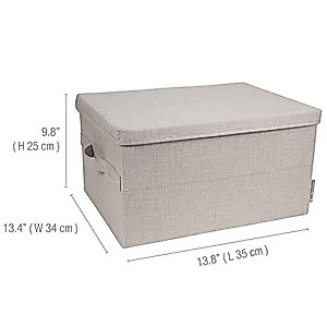 Bigso Soft Foldable Polyester Storage Box with Lid | Fabric Storage Bin with Lid and Handles for Closets and Rooms | Collapsible Storage Box for Clothes and More | 13.4″ x 17.7″ x 9.8” | Large | Beige