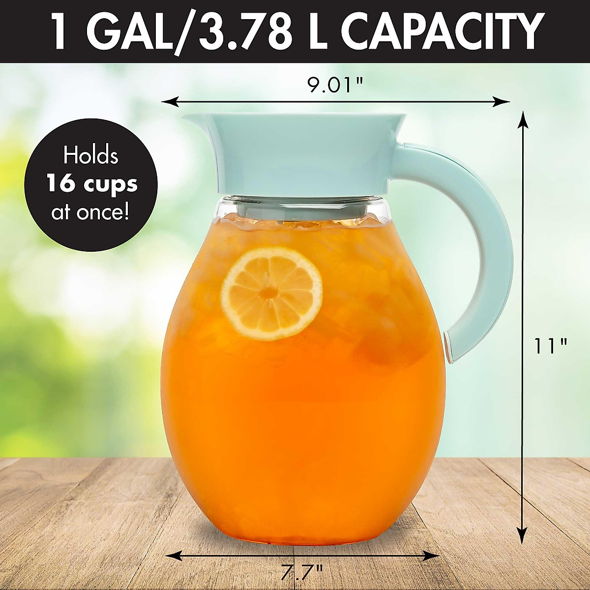 Primula The Big Iced Tea Maker and Infuser, Plastic Beverage Pitcher with Leak Proof, Airtight Lid, Fine Mesh Reusable Filter, Made without BPA, Dishwasher Safe, Aqua