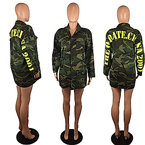 Women's Casual Military Camo Print Lightweight Coat Camouflage Longline Overcoat Safari Jacket Party Clubwear Army Fatigue Jackets XL