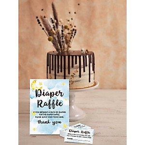 Gihyan Diaper Raffle Baby Shower Game Set(1 Standing Sign + 50 Guessing Cards), Moon and Star Diaper Raffle Tickets for Baby Shower, Twinkle Twinkle Little Star Baby Shower Party Favor Decor - A25